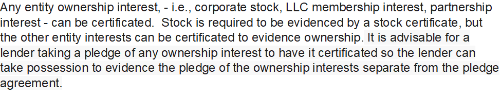 What is the difference between a CERTIFICATED pledgor vs one that isn't?