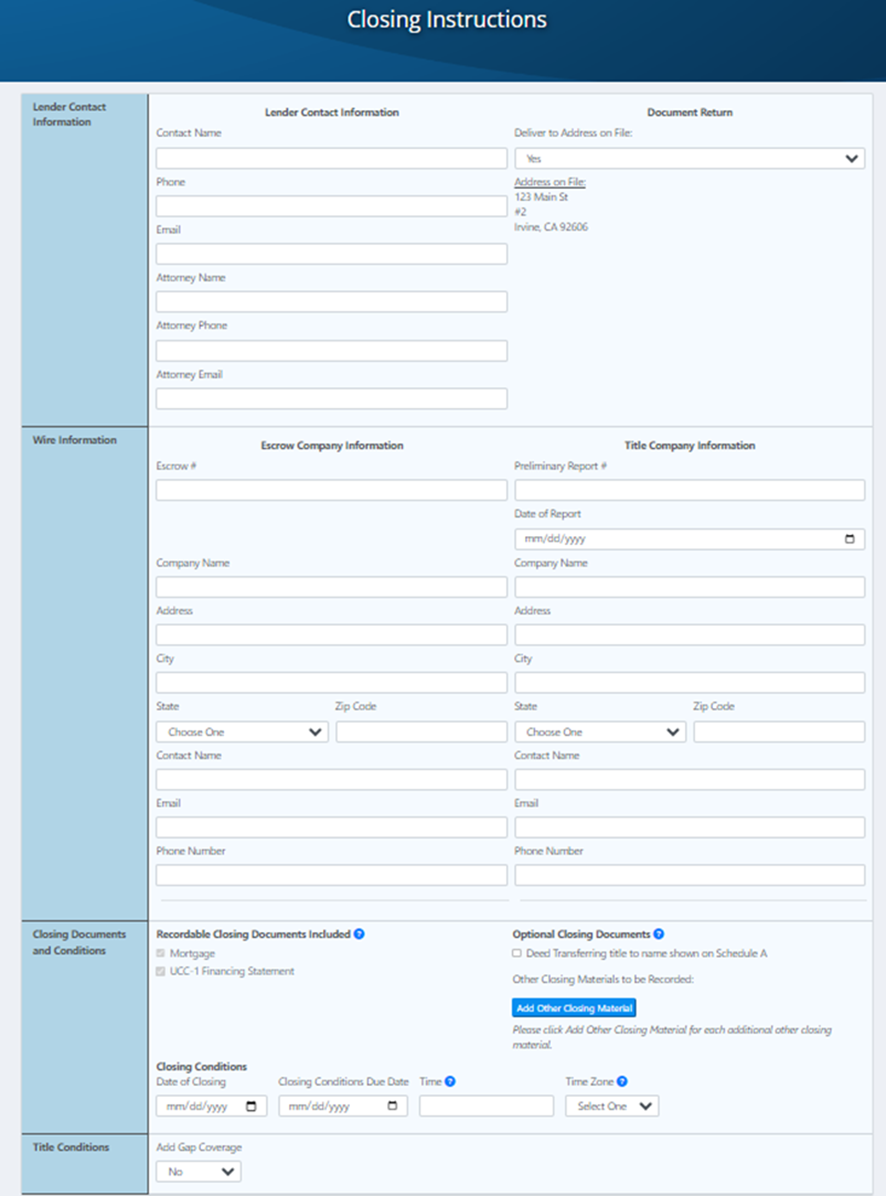 What are the closing instructions options?