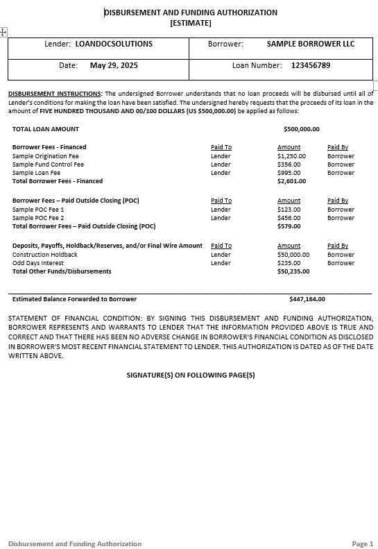 Disbursement and Funding Authorization