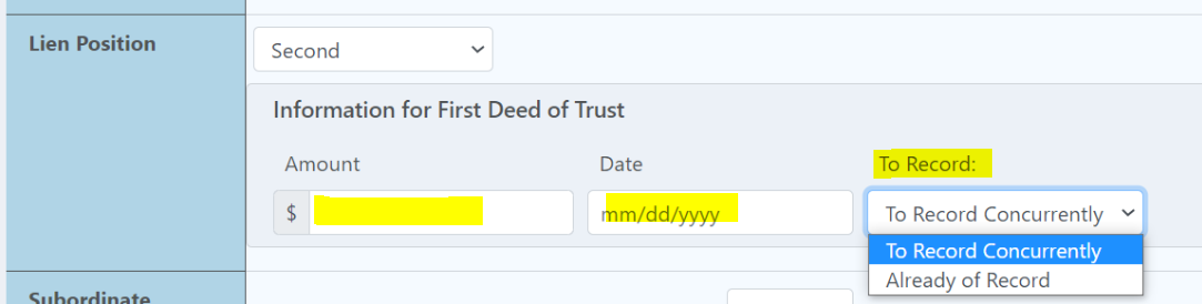 What information is needed for "First" or "Second" Lien position?