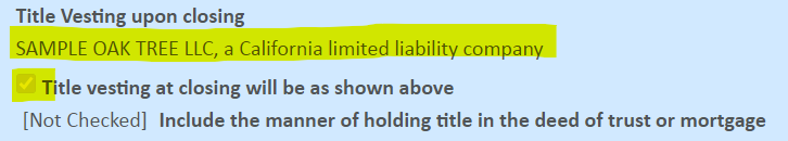 What if title vesting upon closing is different from the GoDocs auto ...